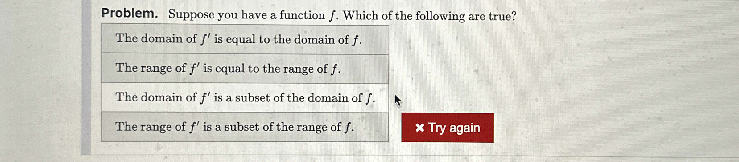 Solved Problem. Suppose you have a function f. ﻿Which of the | Chegg.com