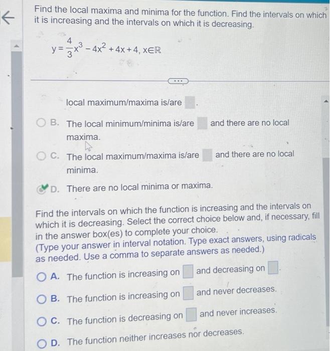 Solved Find the local maxima and minima for the function. | Chegg.com