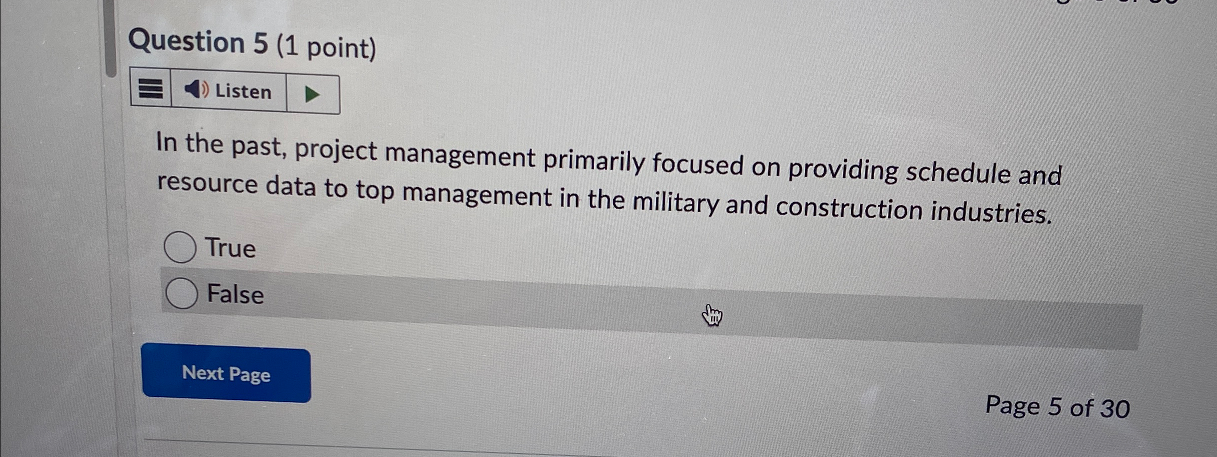 Solved Question 5 (1 ﻿point)In the past, project management | Chegg.com