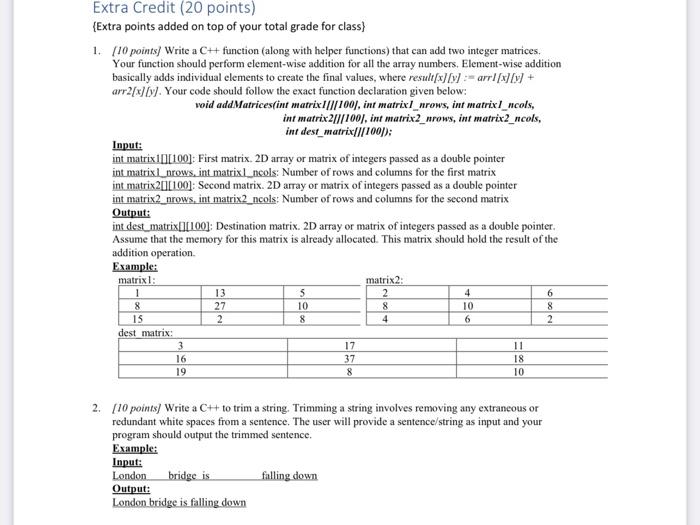 Solved Extra Credit ( 20 points) [Extra points added on top | Chegg.com