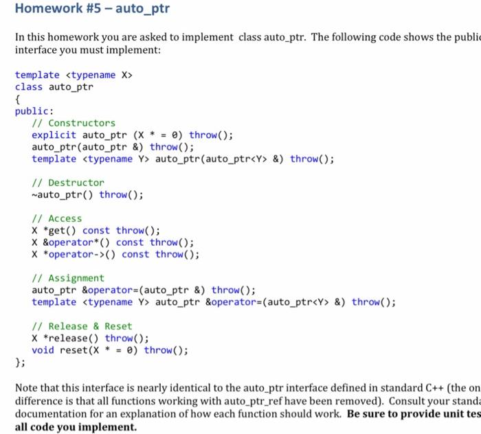 Solved Homework #5 - auto_ptr In this homework you are asked | Chegg.com