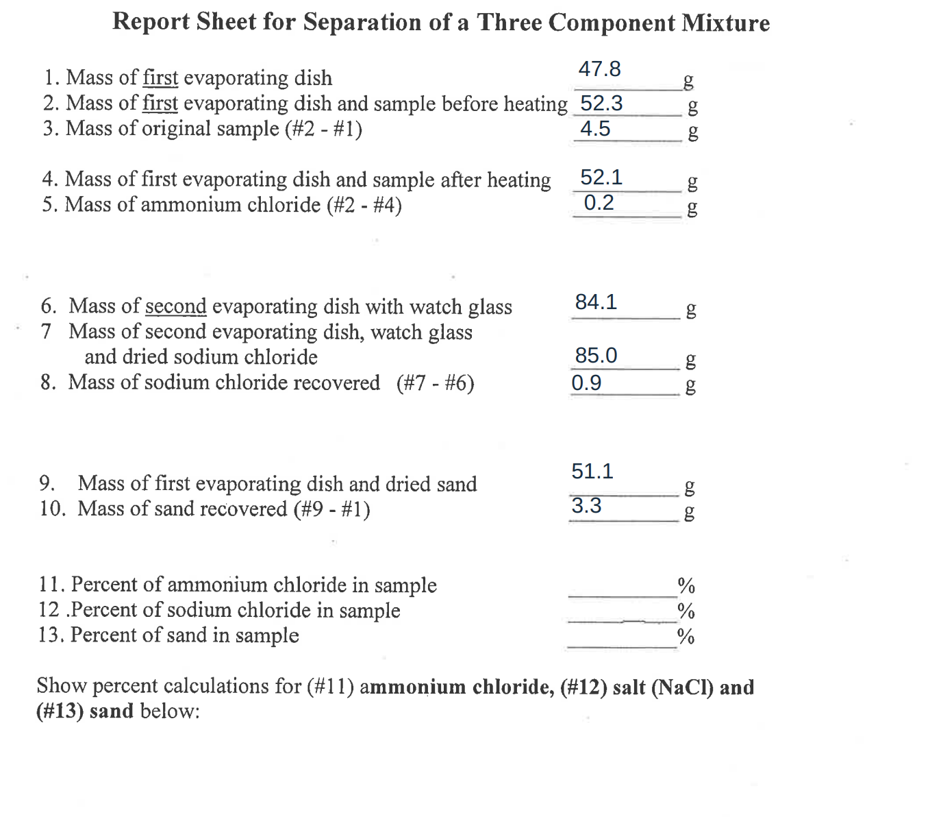Solved Report Sheet for Separation of a Three Component | Chegg.com