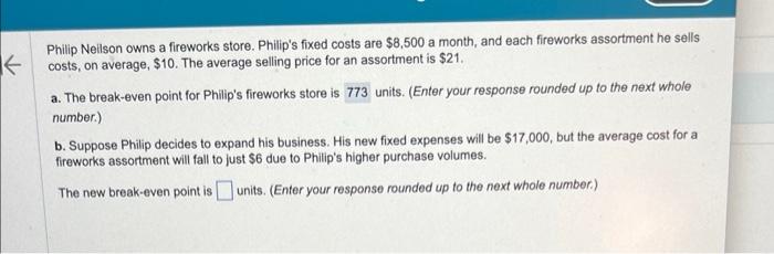 Solved Philip Neilson owns a fireworks store. Philip's fixed | Chegg.com
