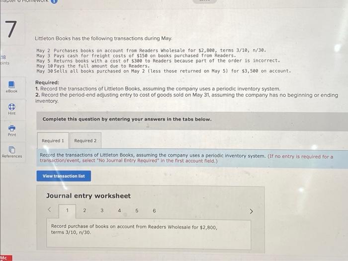 Solved Littleton Books has the following transactions during | Chegg.com