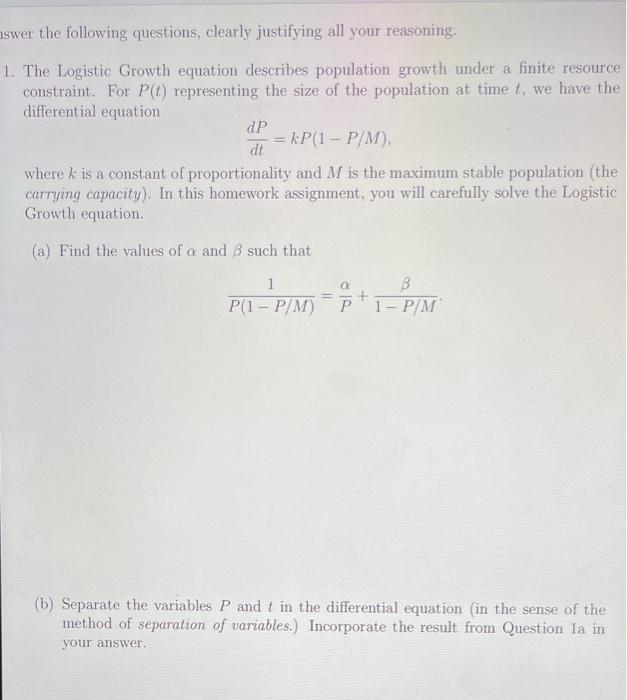 Solved The Logistic Growth equation describes population | Chegg.com