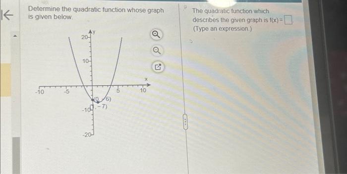 Solved K Determine the quadratic function whose graph is | Chegg.com