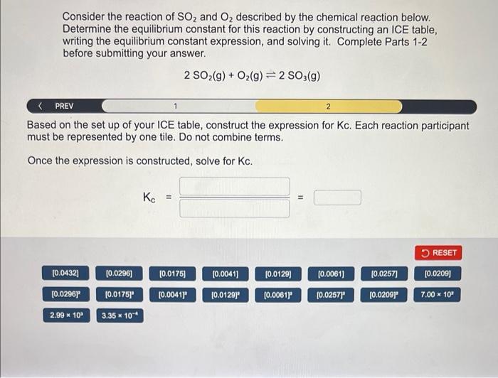 Solved Consider the reaction of SO2 and O2 described by the | Chegg.com
