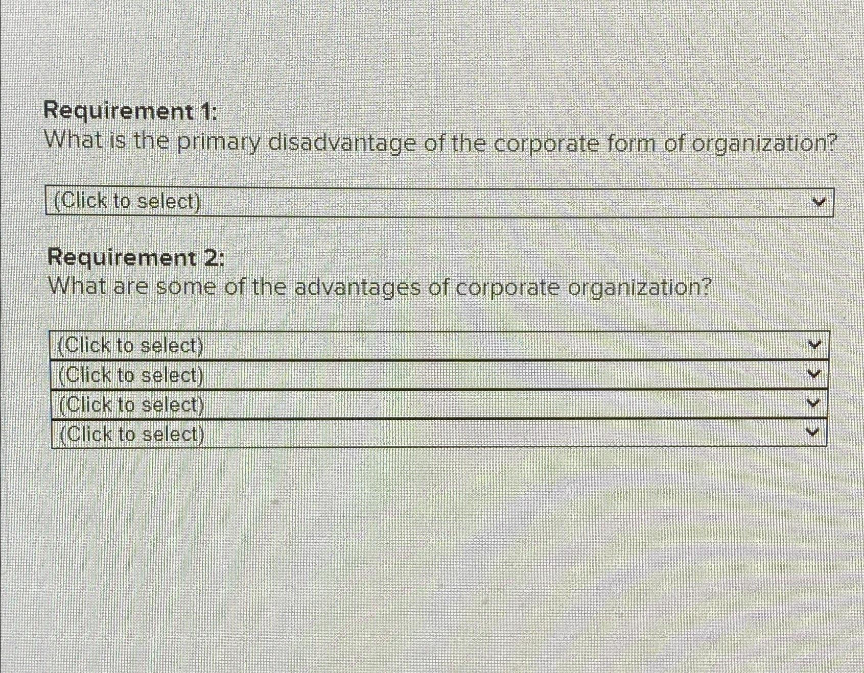 Solved Requirement 1:What is the primary disadvantage of the | Chegg.com