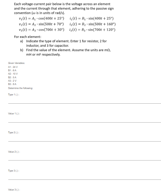 Solved Each voltage-current pair below is the voltage across | Chegg.com