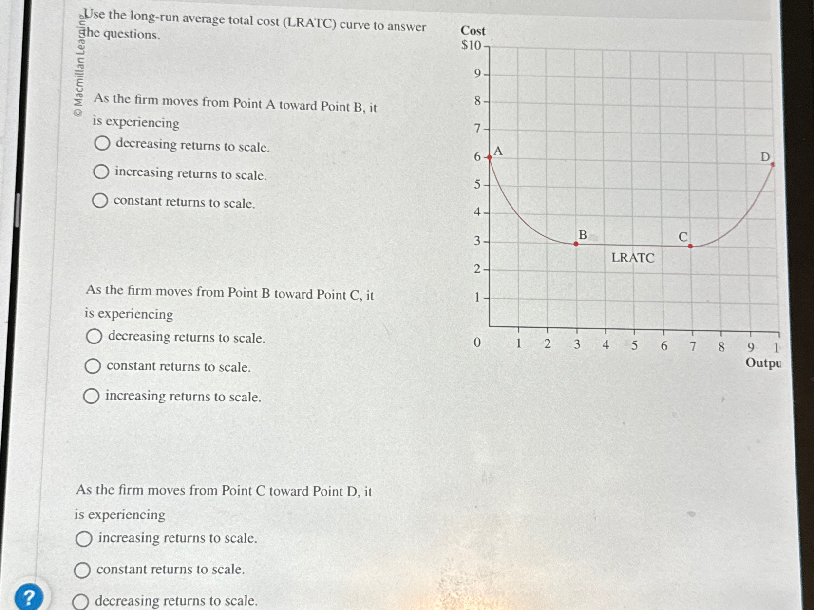 Solved Wse the long-run average total cost (LRATC) ﻿curve to | Chegg.com