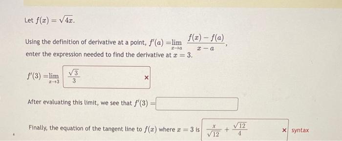 Solved Let f(x)=4x. Using the definition of derivative at a | Chegg.com