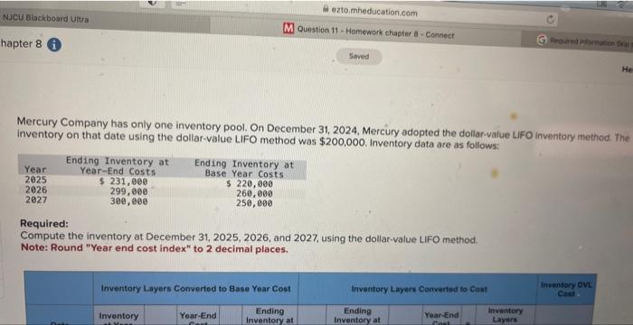 Solved Mercury Company has only one inventory pool, On | Chegg.com