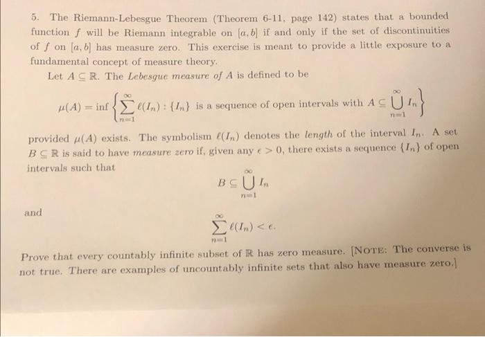 Solved 5. The Riemann-Lebesgue Theorem (Theorem 6-11, page | Chegg.com