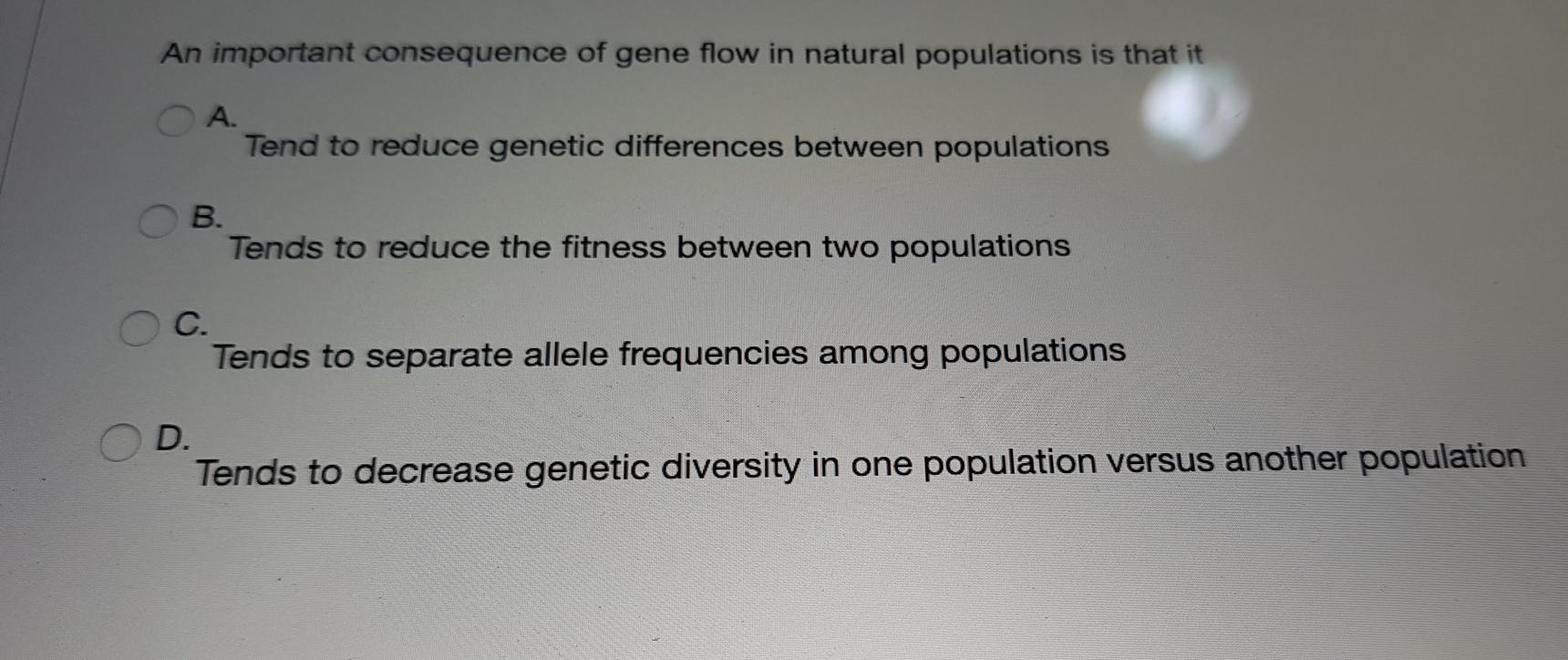 Solved An important consequence of gene flow in natural | Chegg.com