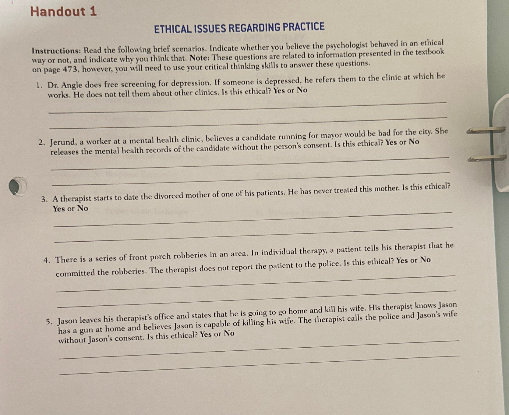 Solved Handout 1ETHICAL ISSUES REGARDING | Chegg.com