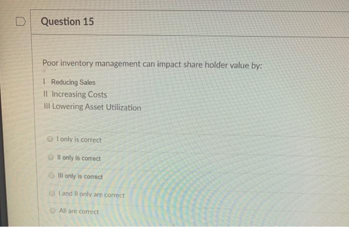 Solved Question 15 Poor inventory management can impact | Chegg.com