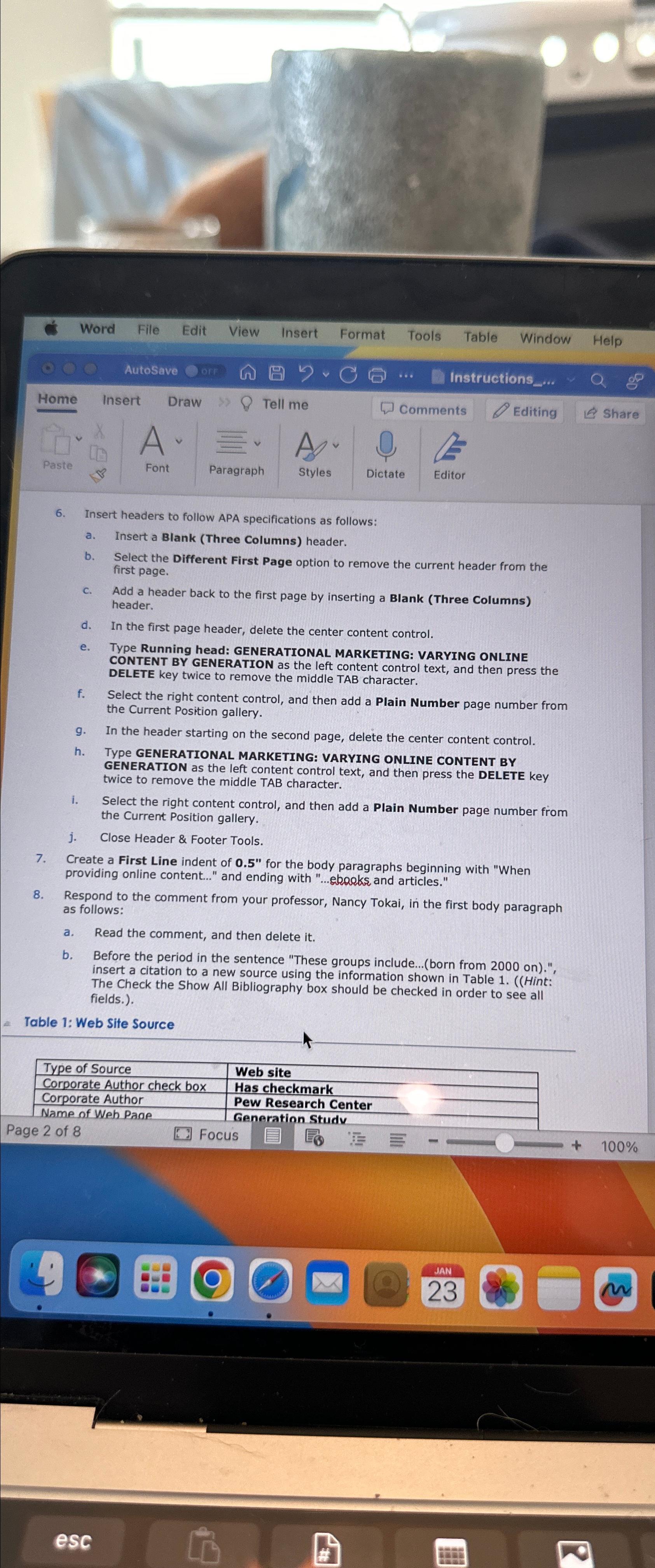 Word File Edit View Insert Format Tools Table Window 
