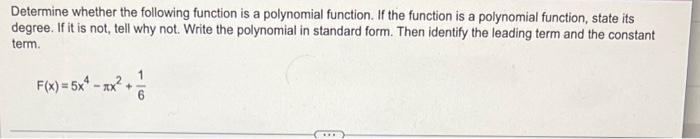 Solved Determine whether the following function is a | Chegg.com
