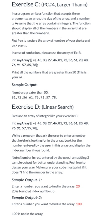 Solved Exercise C: (PC#4, Larger Than n) In a program, write | Chegg.com