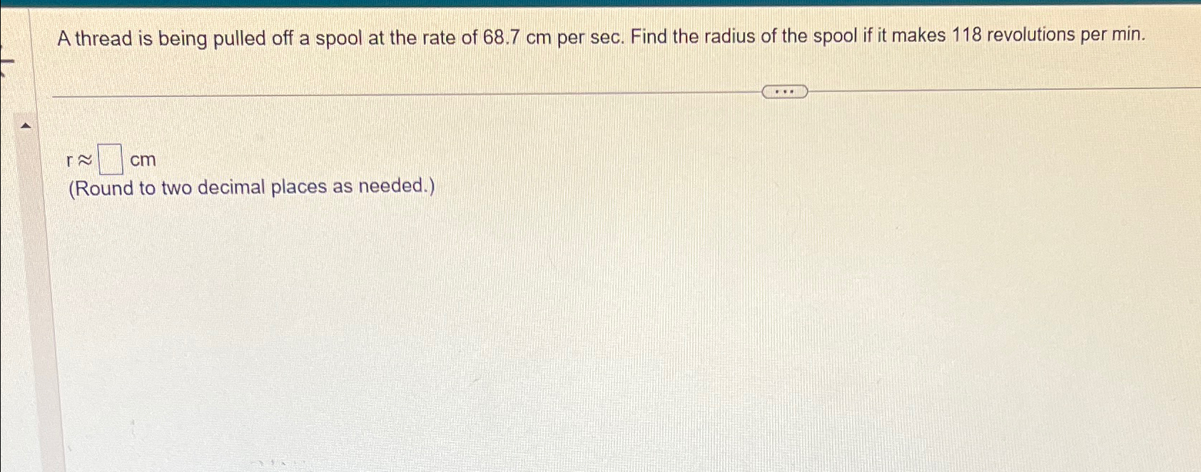 Solved A thread is being pulled off a spool at the rate of | Chegg.com