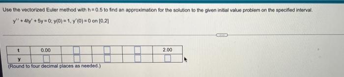 Solved Use the vectorized Euler method with h=0.5 to find an | Chegg.com