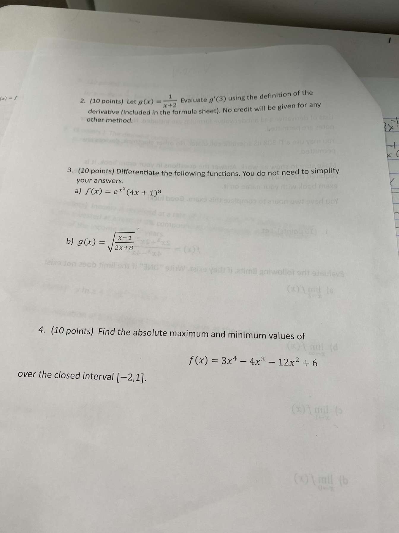 Solved (x)=f2. (10 ﻿points) ﻿Let g(x)=1x+2 ﻿Evaluate g'(3) | Chegg.com