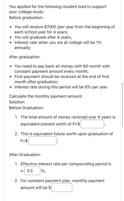 Solved You applied for the following student load to support | Chegg.com