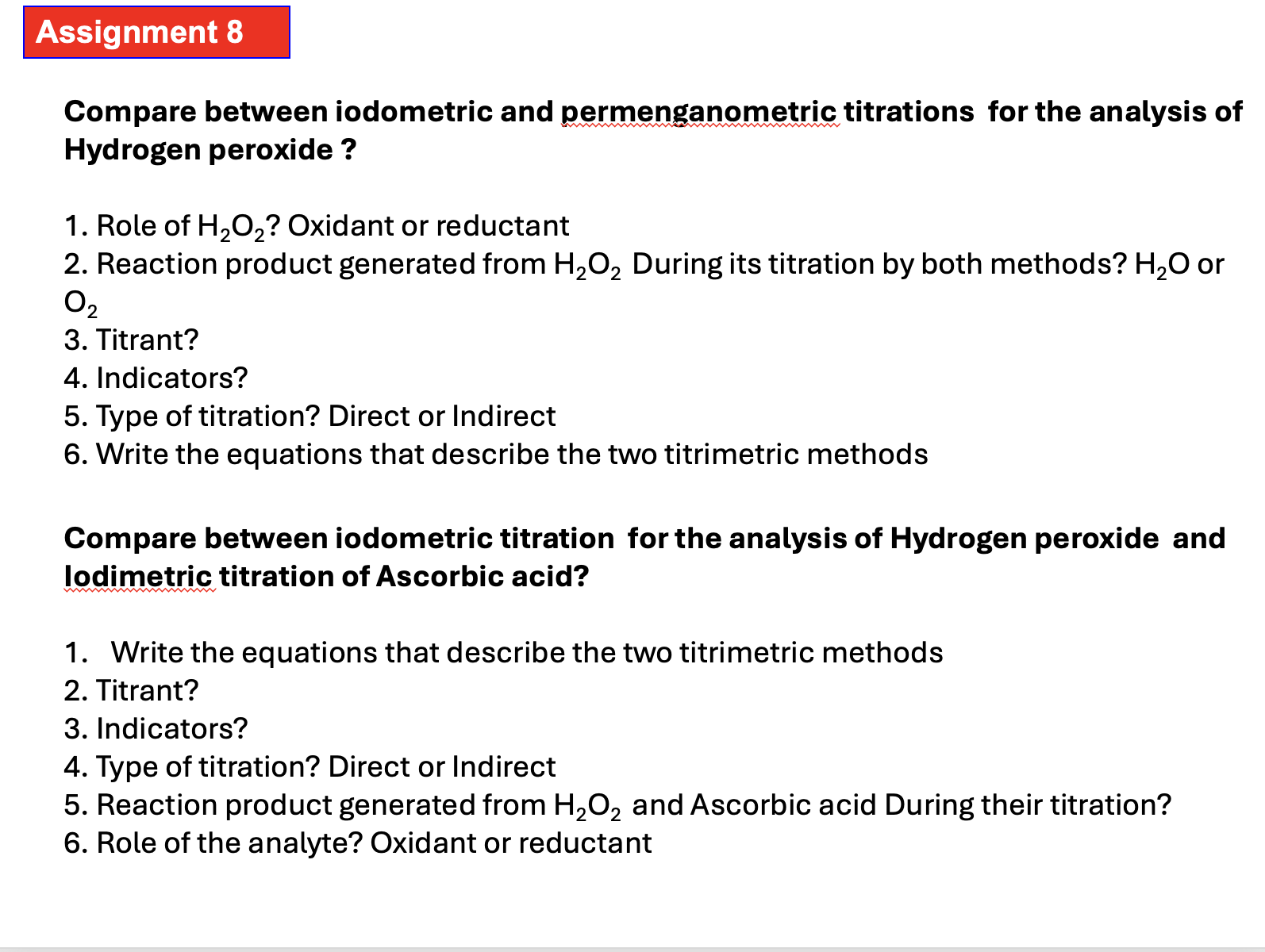 Solved Compare between iodometric and permenganometric | Chegg.com