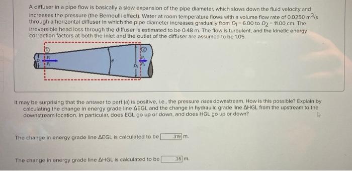 Solved A diffuser in a pipe flow is basically a slow | Chegg.com