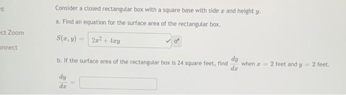 Solved at Consider a closed rectangular box with a square | Chegg.com