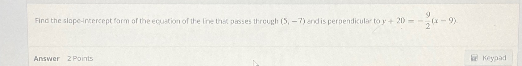 Solved Find the slope-intercept form of the equation of the | Chegg.com