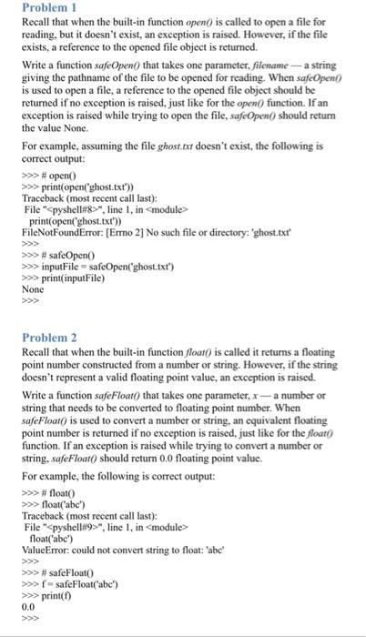 Solved Problem 1 Recall that when the built-in function | Chegg.com