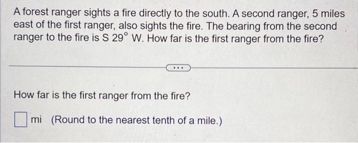 Solved A forest ranger sights a fire directly to the south. | Chegg.com