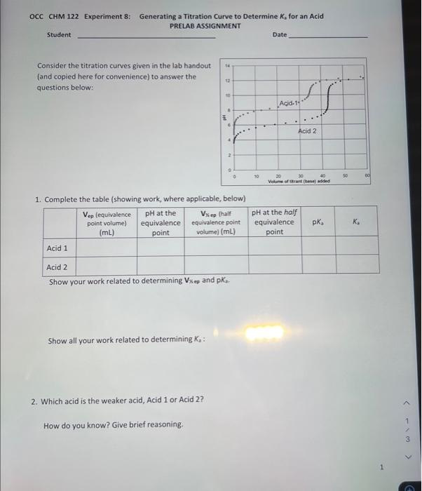 OCC CHM 122 Experiment 8: Generating a Titration | Chegg.com