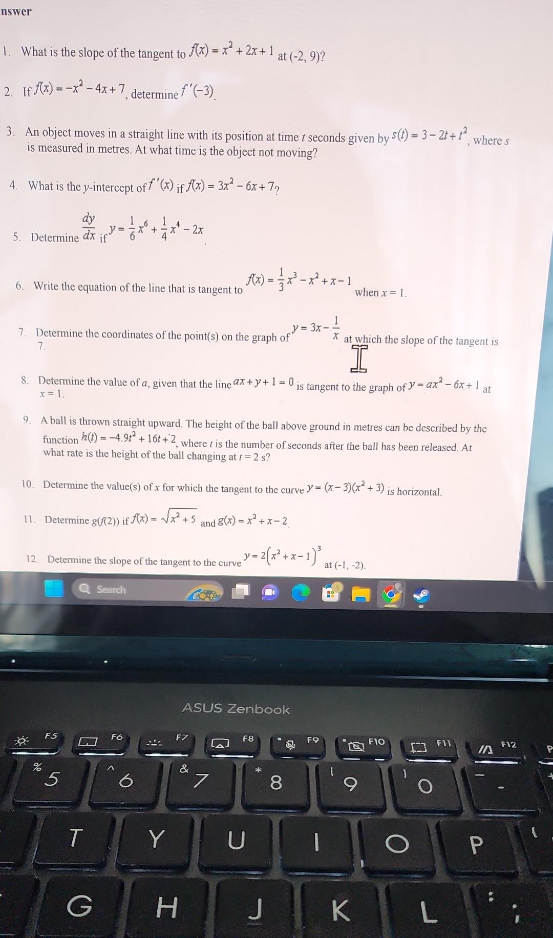 Solved 1. What is the slope of the tangent to f(x)=x2+2x+1 | Chegg.com