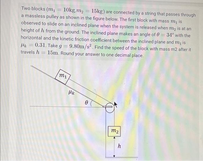Solved Two blocks (m1=10 kg,m2=15 kg) are connected by a | Chegg.com