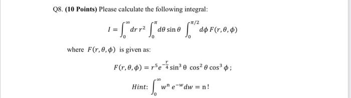 Solved Q8. (10 Points) Please calculate the following | Chegg.com