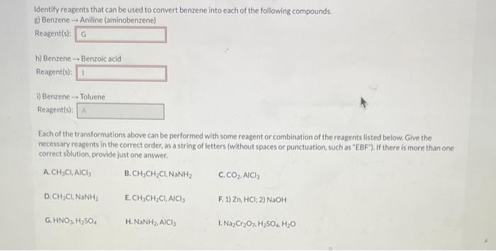Solved Identify reagents that can be used to convert benzene | Chegg.com