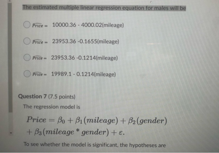 Solved The estimated multiple linear regression equation for | Chegg.com