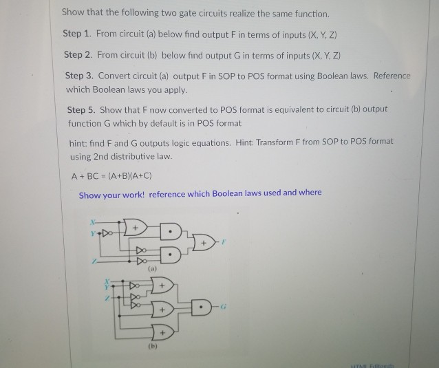 Solved Show that the following two gate circuits realize the | Chegg.com