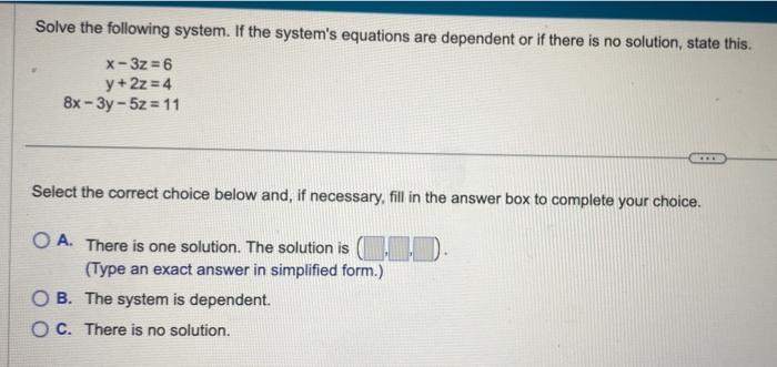 Solved Solve the following system. If the system's equations | Chegg.com