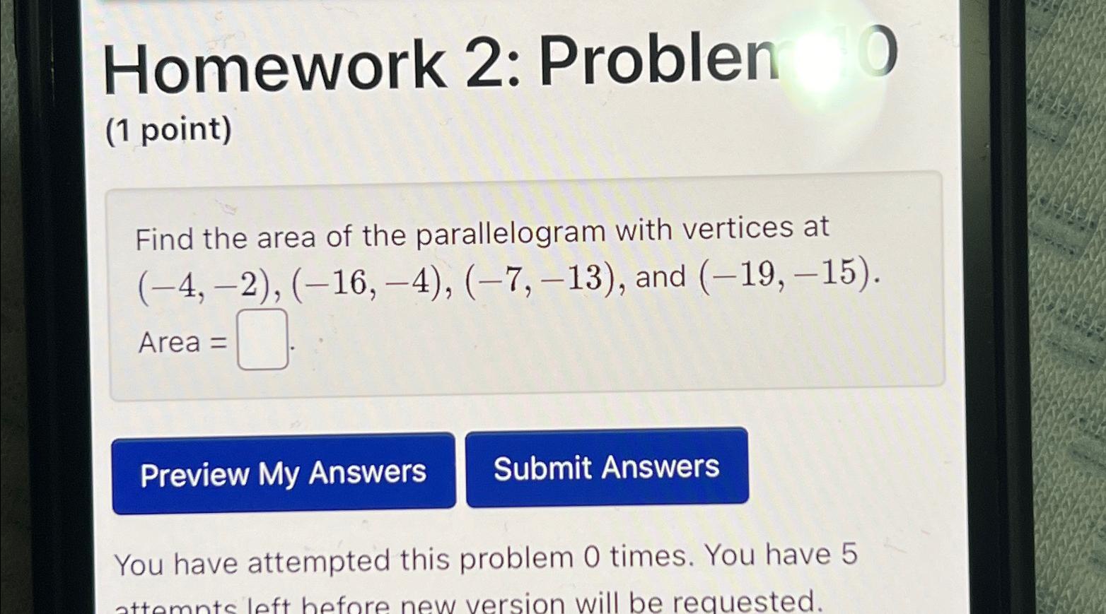 Solved Homework 2: Problen(1 ﻿point)Find the area of the | Chegg.com