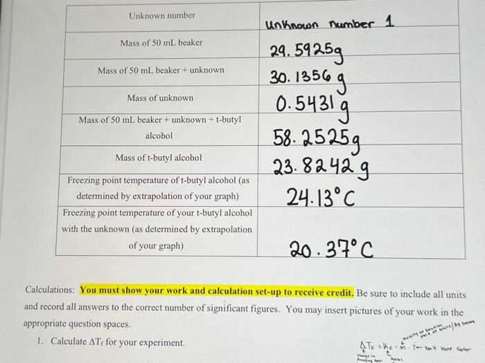 Solved how to calculate delta Tf for my experiment using my | Chegg.com