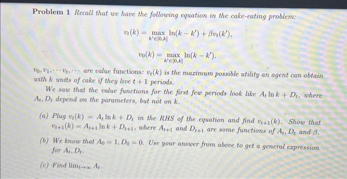 Solved Problem 1 Recall that we have the following equation | Chegg.com