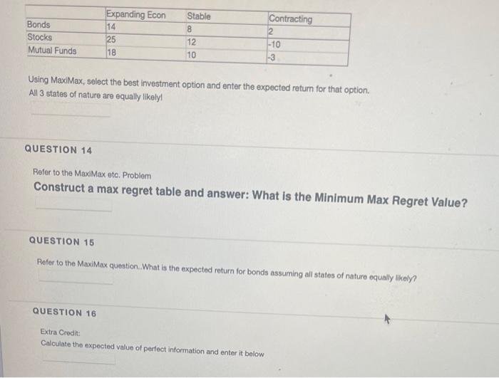Solved Using MaxiMax, select the best investment option and | Chegg.com