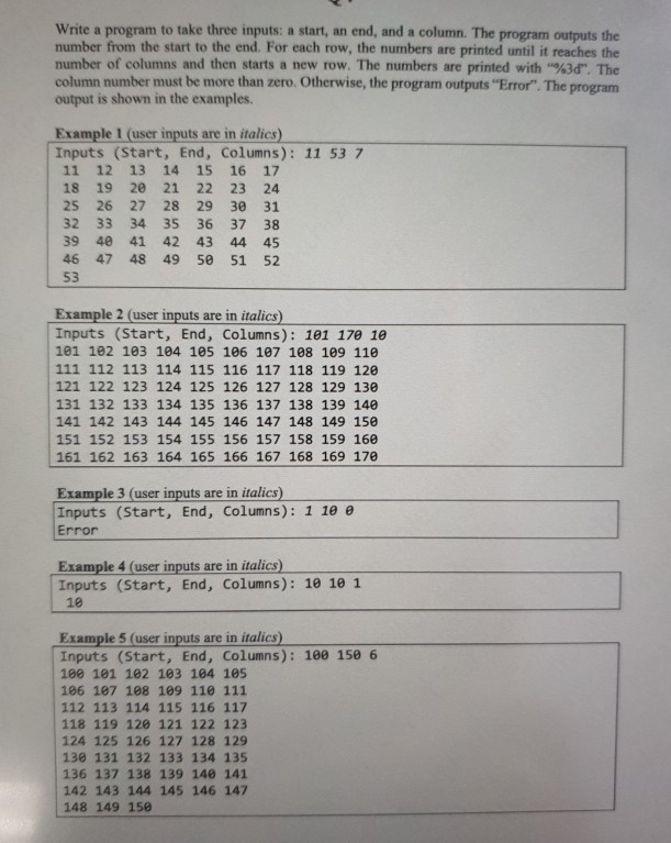 Solved Write a program to take three inputs: a start, an | Chegg.com