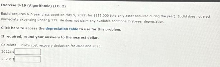 Solved Exercise 8-19 (Algorithmic) (LO. 2) Euclid acquires a | Chegg.com
