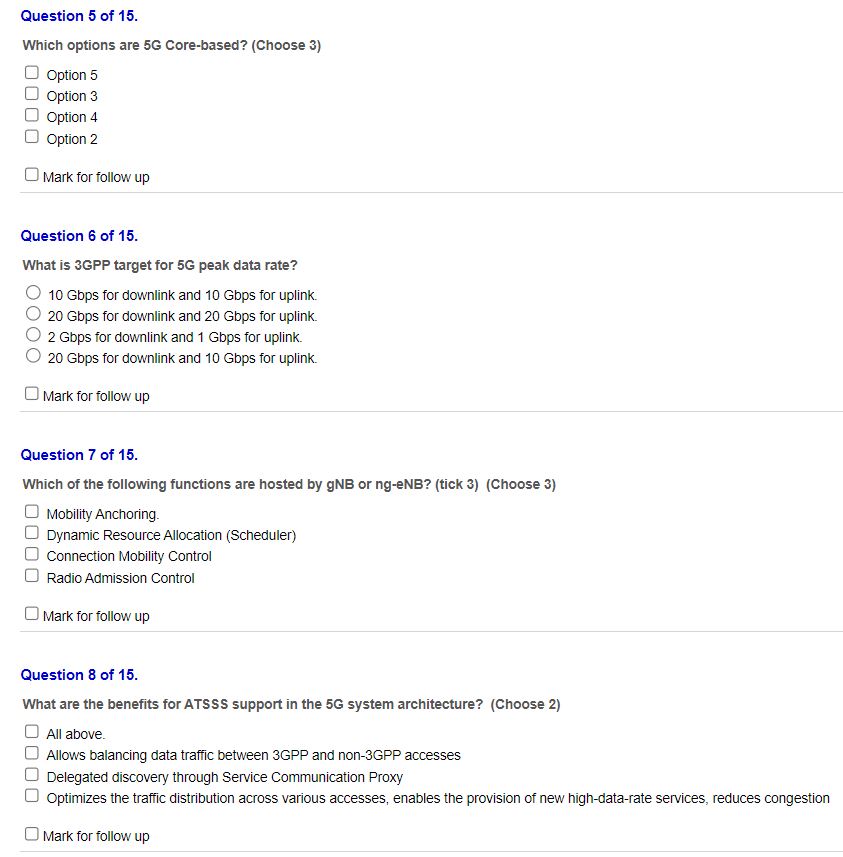 Solved 2 ﻿Question 5 ﻿of 15.Which options are 5G Core-based? | Chegg.com