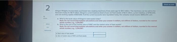 2 10 points eBook Hint References Klingon Widgets, | Chegg.com