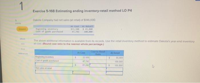 Solved 1 Exercise 5.16B Estimating ending inventory-retail | Chegg.com